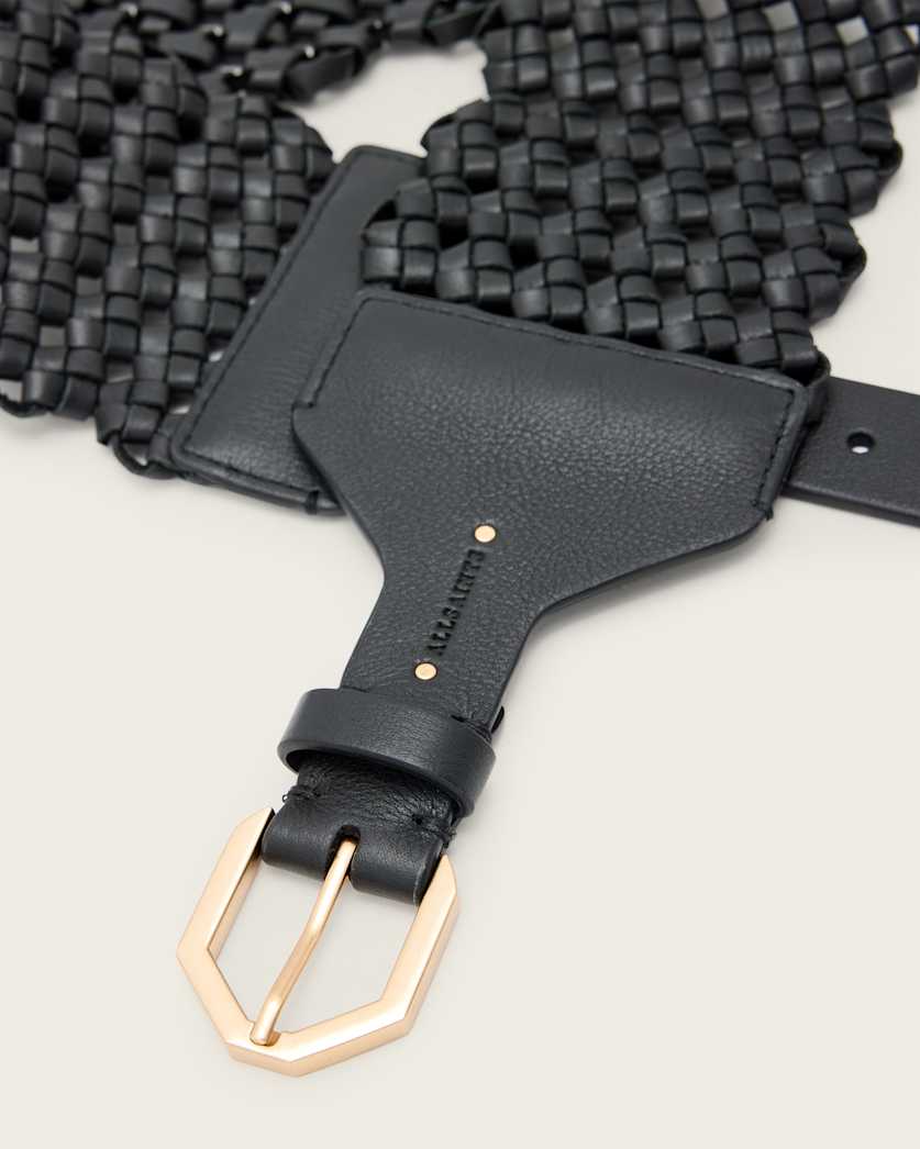 Mathilde Woven Leather Waist Belt BLACK/WARM BRASS | ALLSAINTS